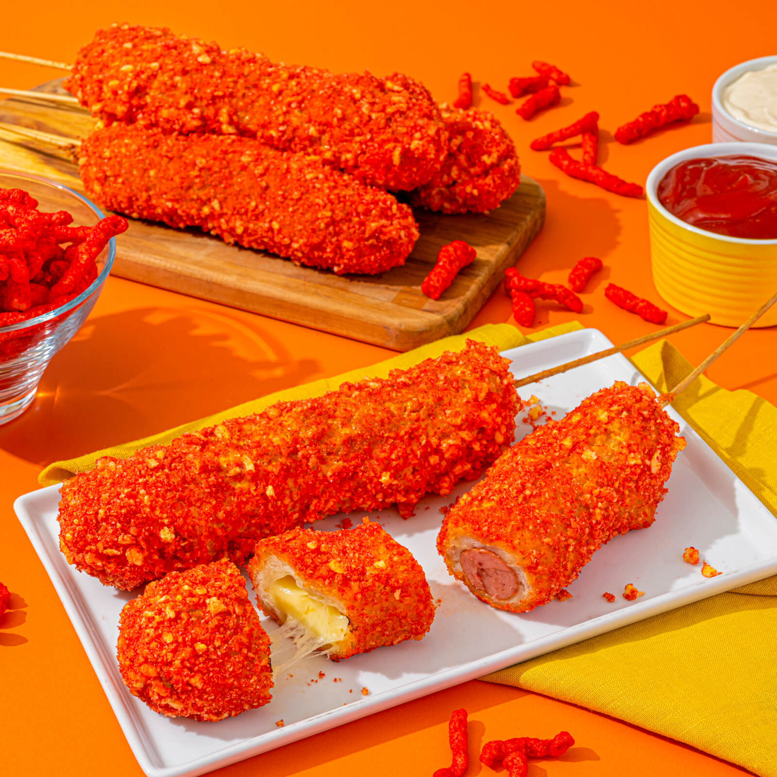 CHEETOS® Cheesy Crispy Chicken Korean Corn Dogs | FLVR