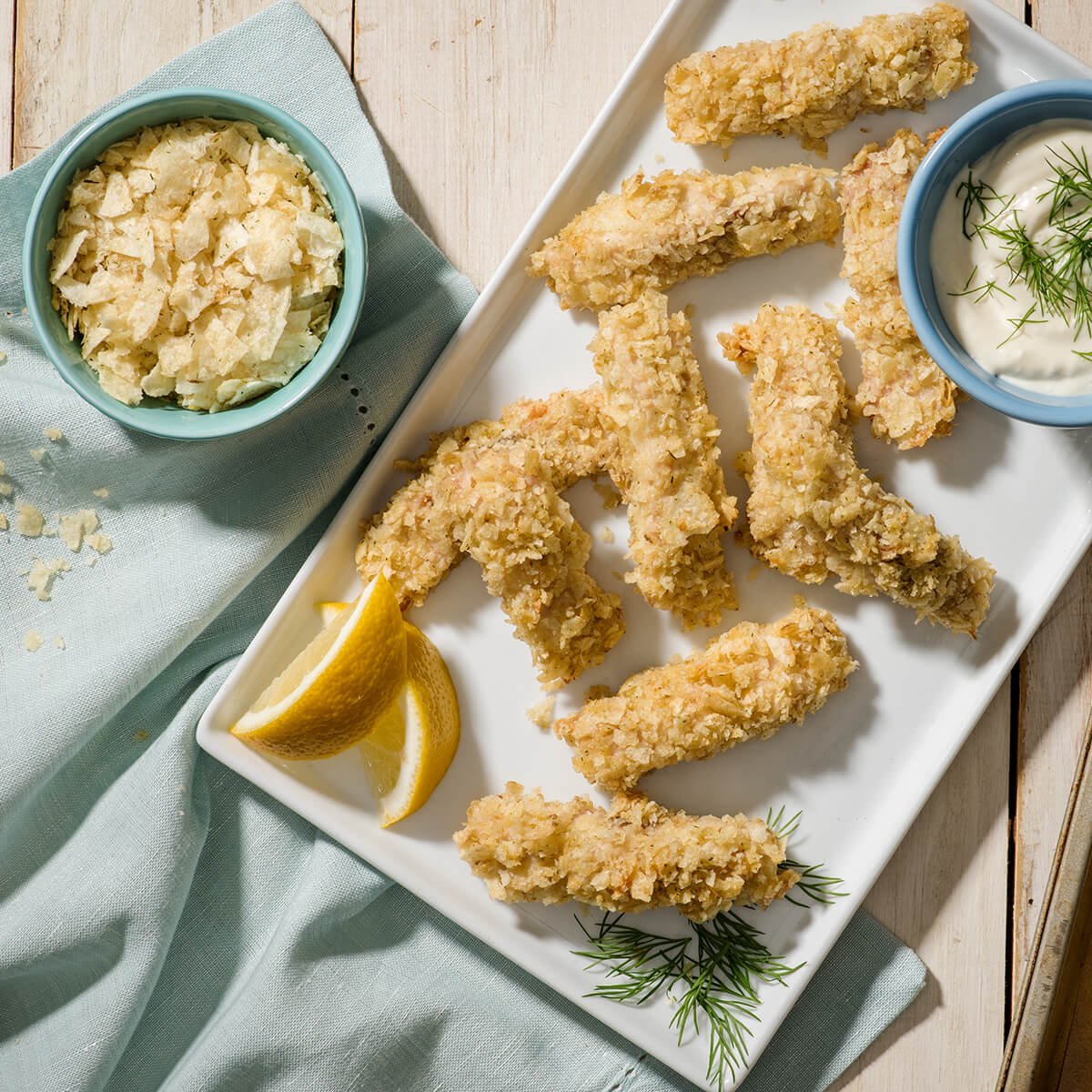 Fish sticks Breaded in LAYS® Dill Pickle Flavored Potato Chips | FLVR