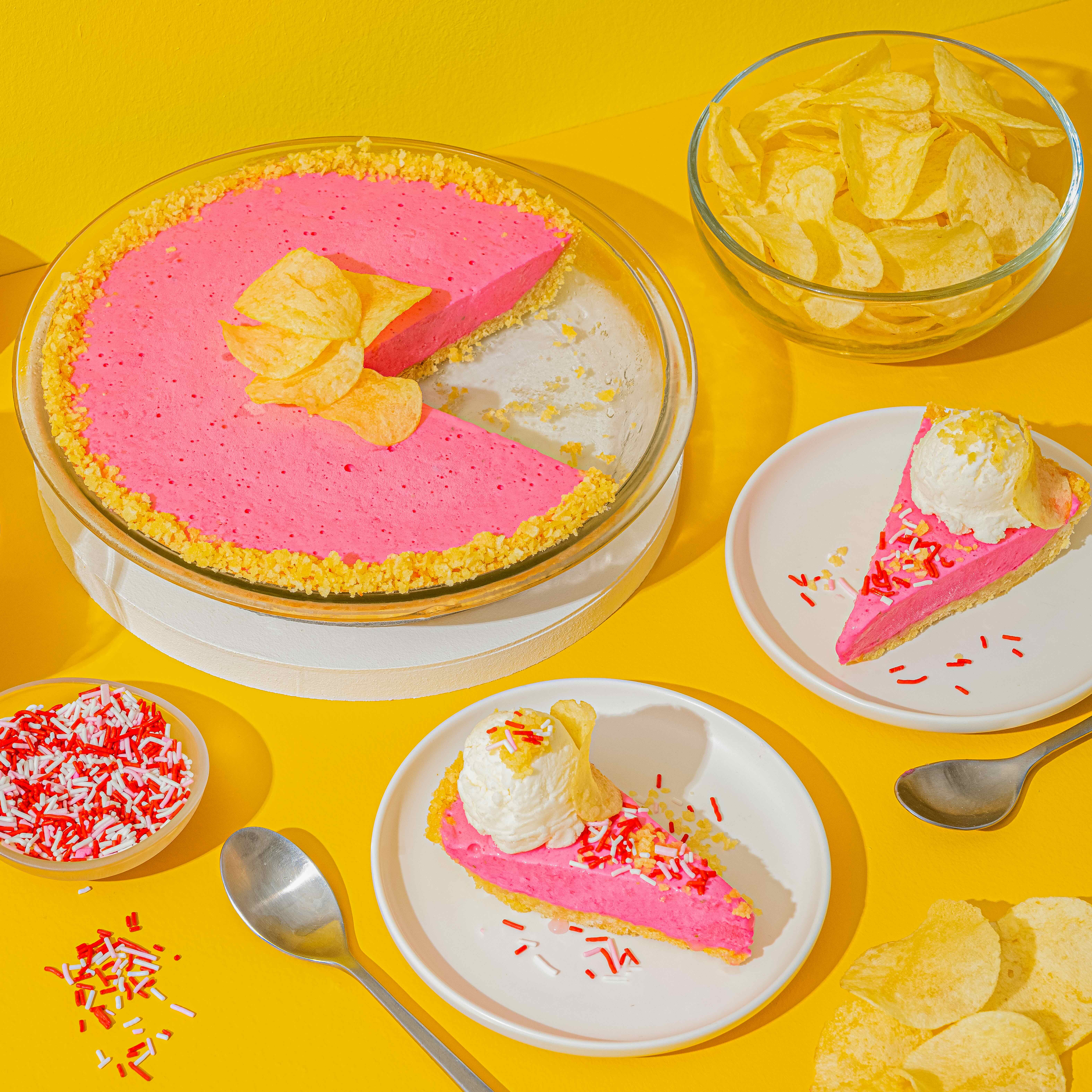 LAYS® Pink Lemonade Vanilla Pie with Salty Potato Chip Crust | FLVR
