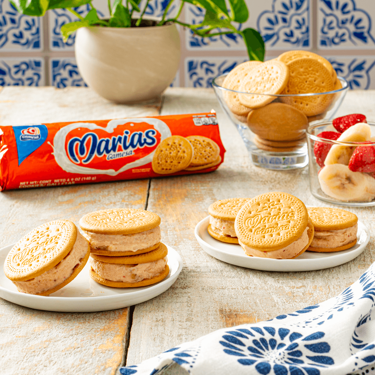Marias Gamesa® Strawberry-Banana Ice Cream Cookie Sandwiches | FLVR