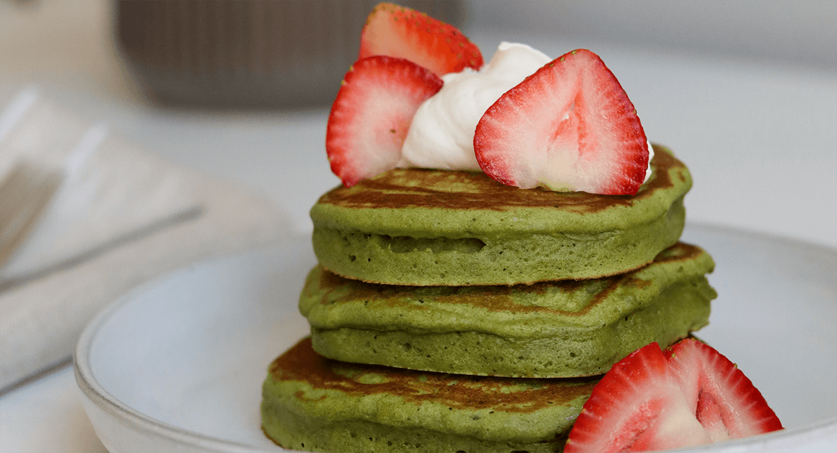 Matcha Pancakes with Strawberries | FLVR